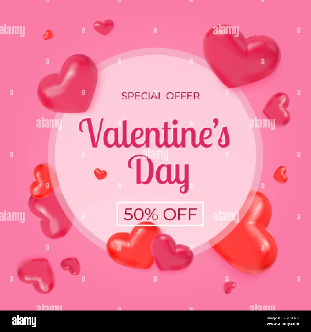 Love sale banner. Valentines day discount poster with realistic hearts. Romantic season special offers vector flyer Stock Vector Image Art Alamy