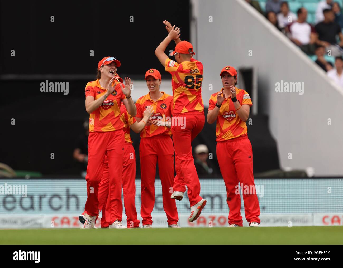 Birmingham Phoenix's Emily Arlott (left) celebrates catching out Oval ...
