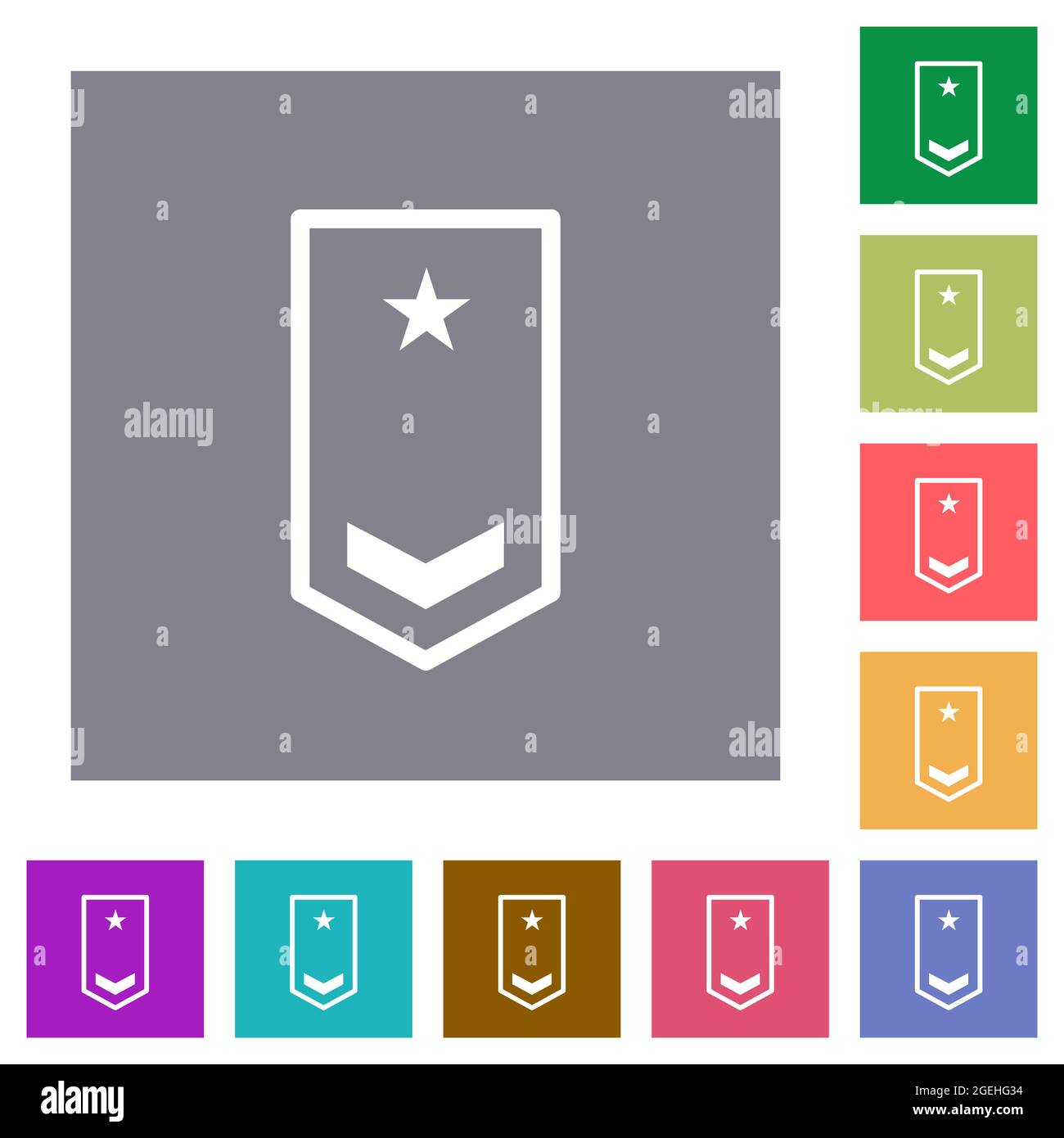 Military insignia with one chevron and one star flat icons on simple ...