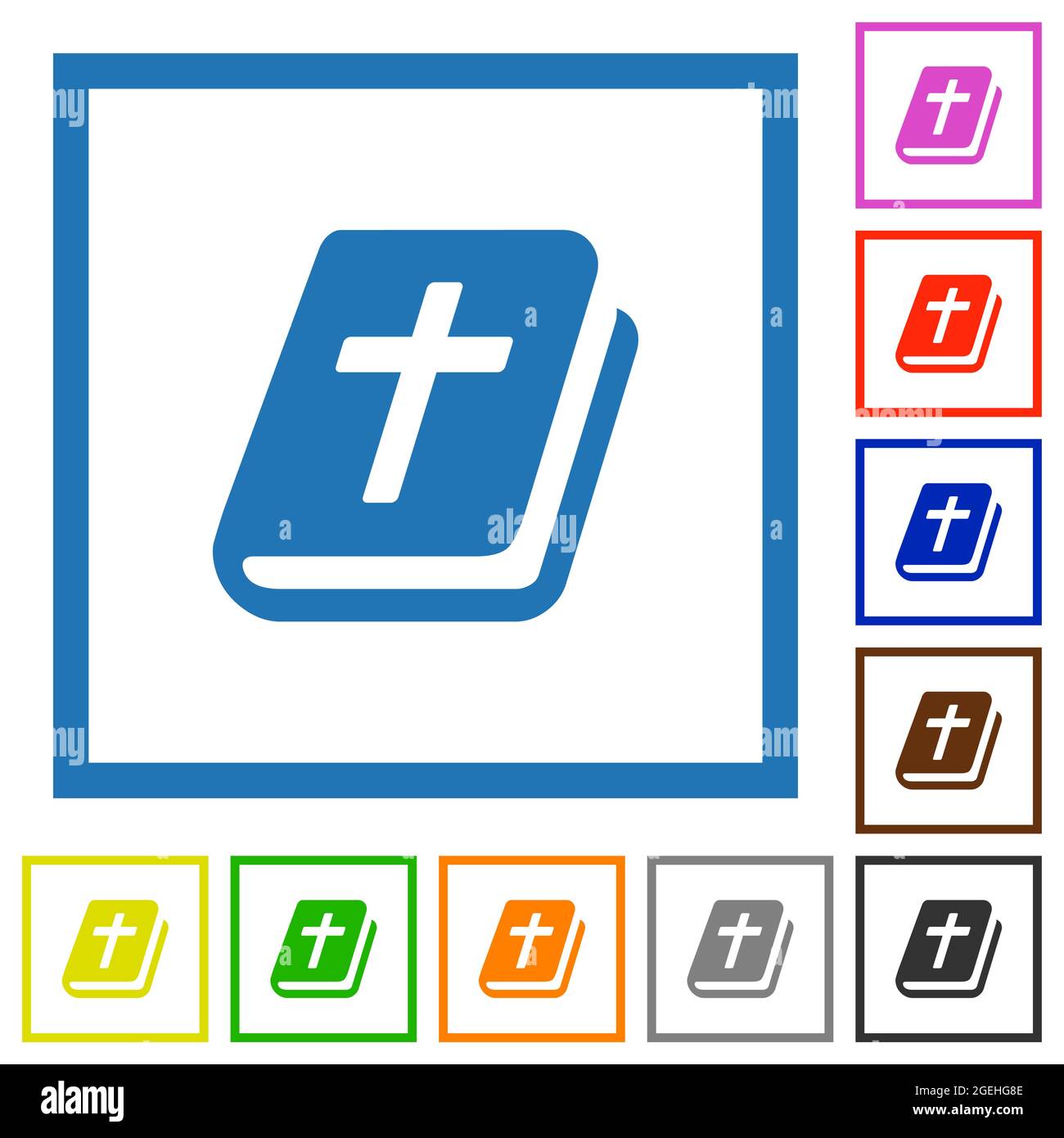Holy bible flat color icons in square frames on white background Stock ...