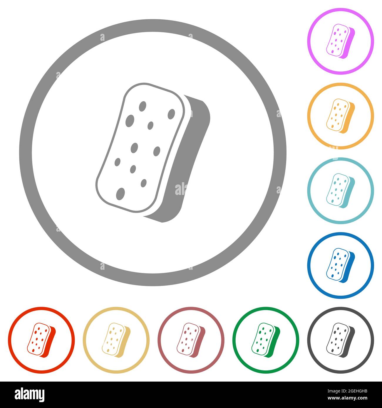 Dishwashing sponge flat color icons in round outlines on white ...