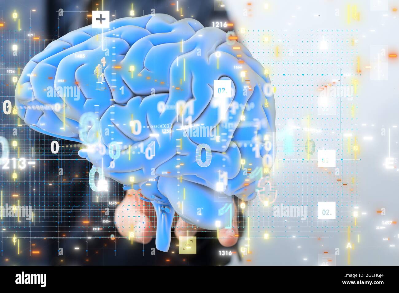 Digital human brain render with a connected network of binary code- artificial intelligence ...