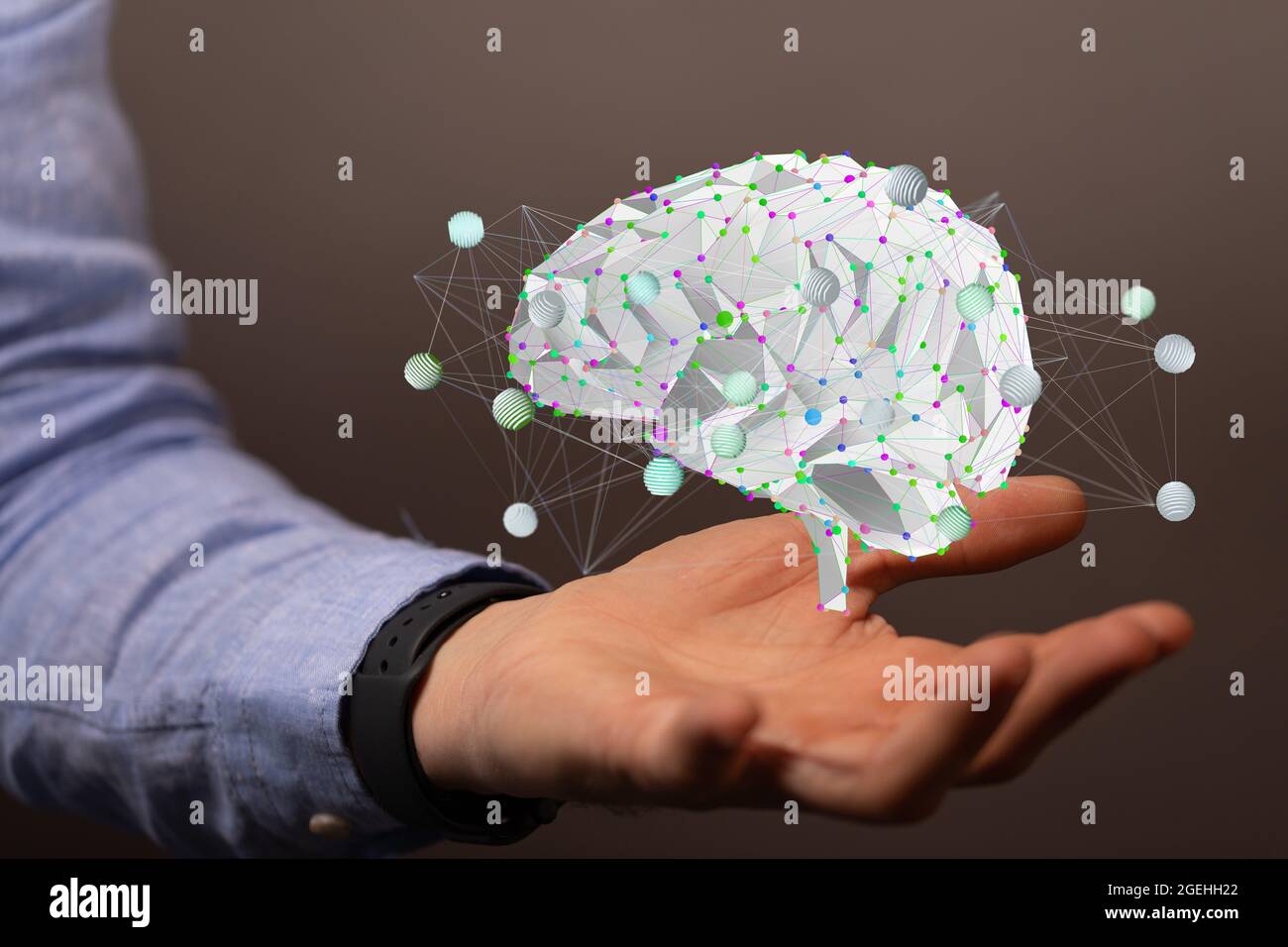 Digital brain render with an interconnected network of lines ...