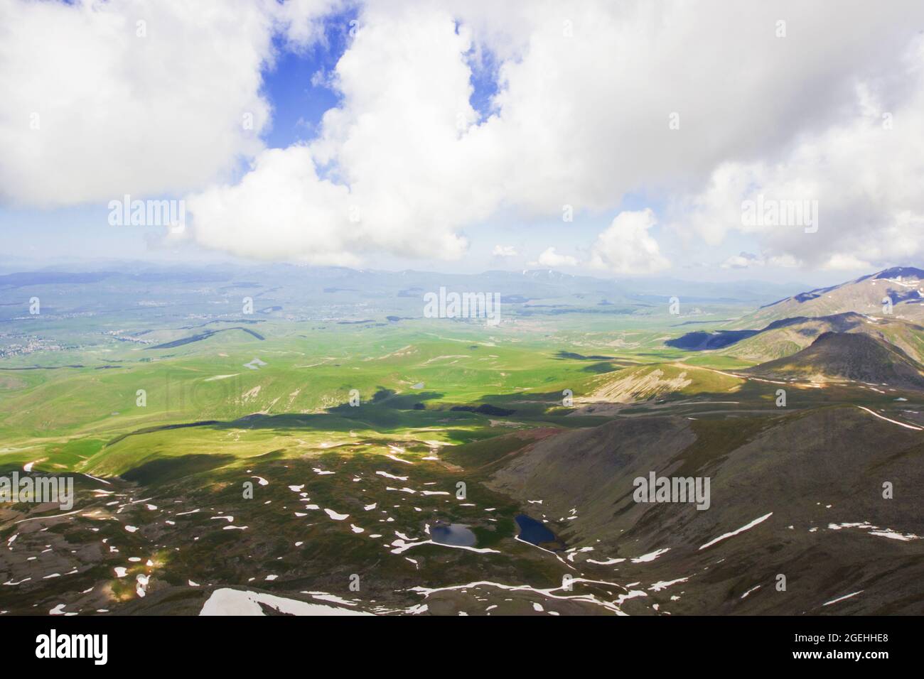 Beautiful Caucasian landscape and view of a mountain range in Javakheti ...