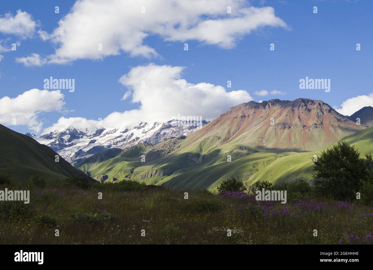 Beautiful Caucasian landscape and view of a mountain range in Javakheti ...
