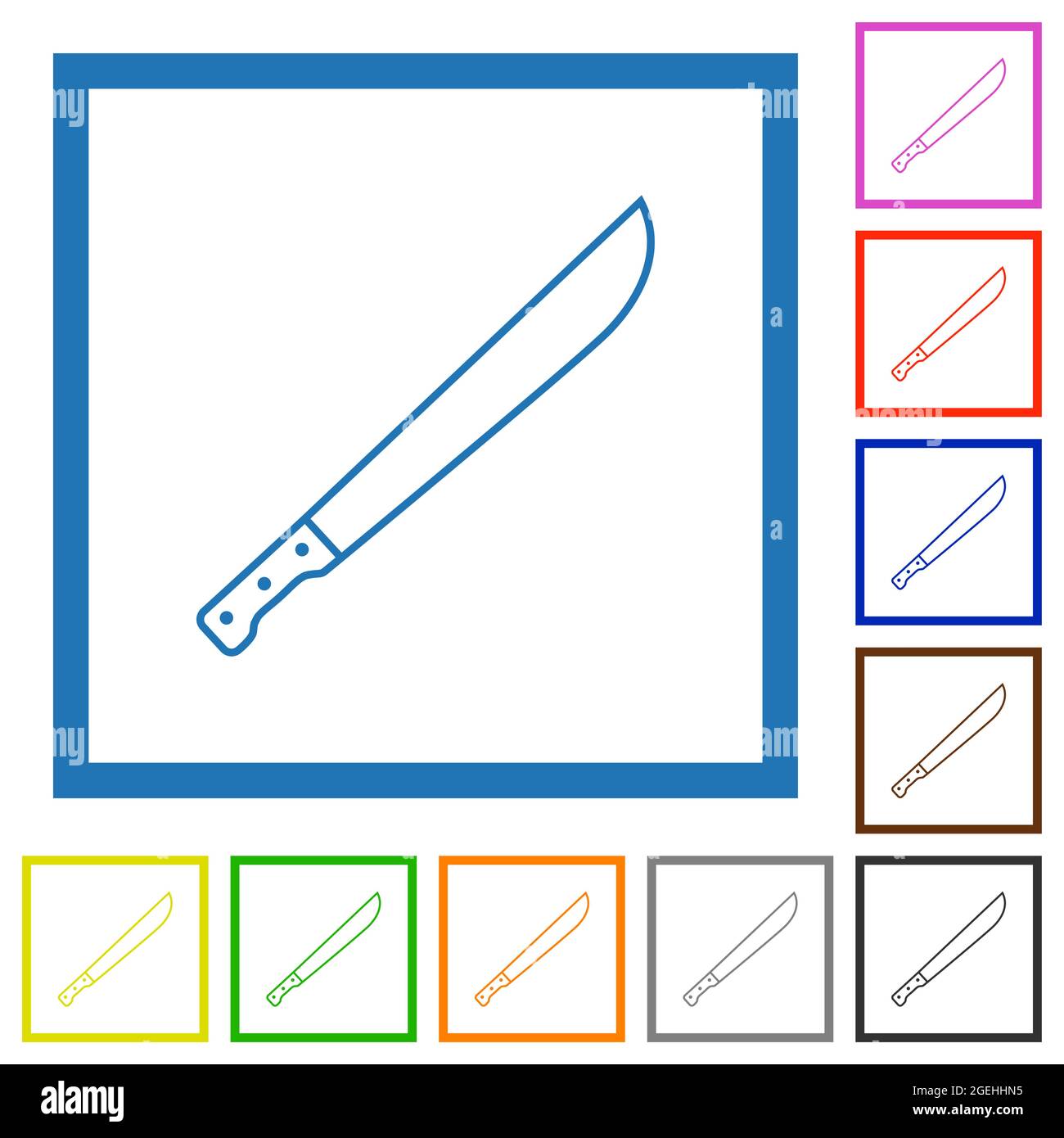 Machete flat color icons in square frames on white background Stock ...