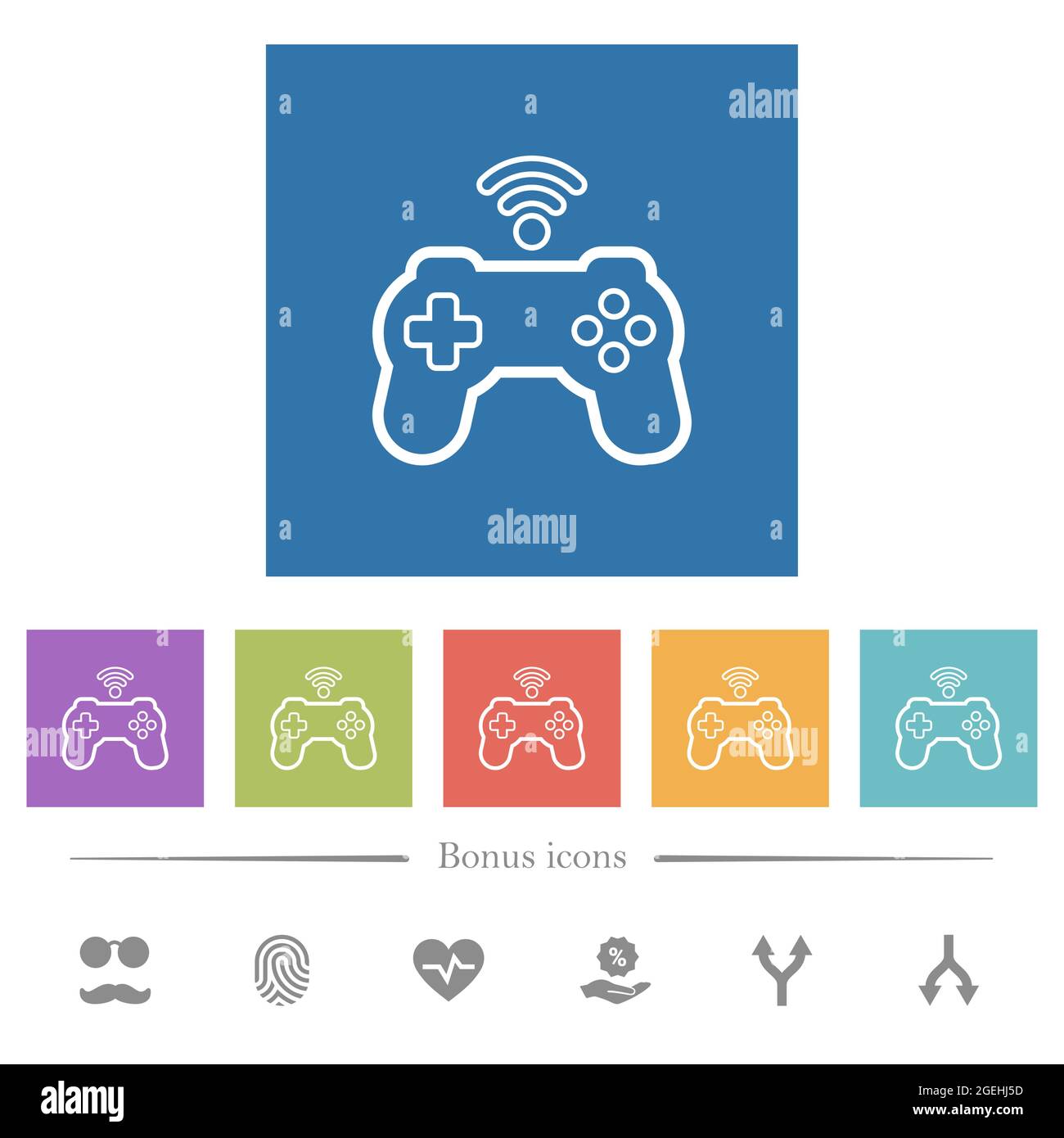 Wireless game controller outline flat white icons in square backgrounds ...