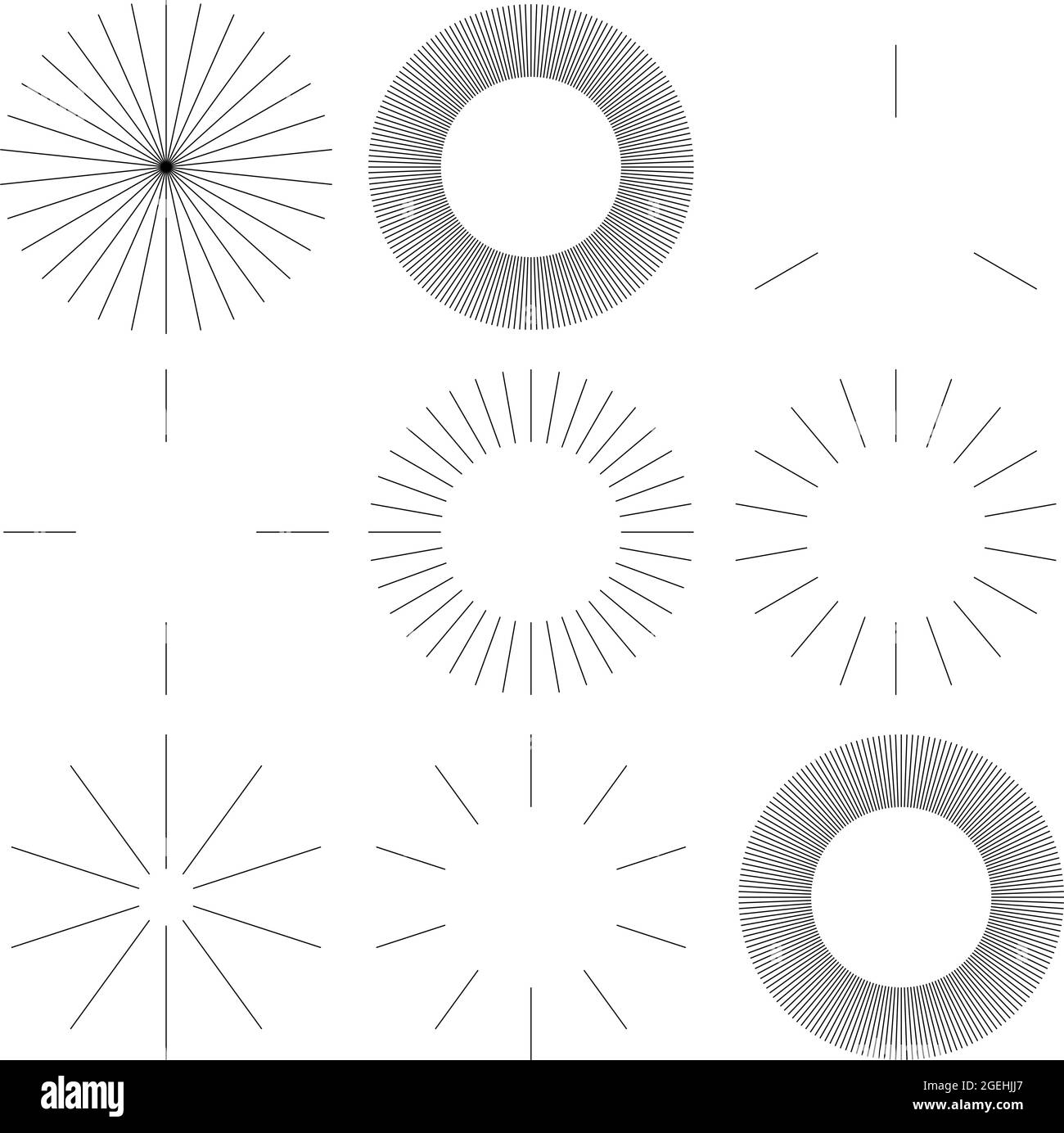Radial, radiating, burst circular lines, stripes element. Starburst, sunburst. Gleam, glitter ...