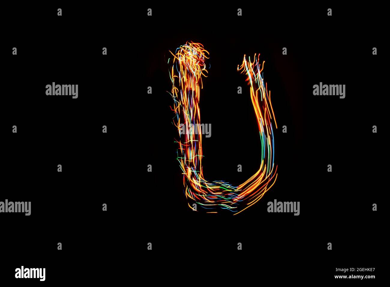 Letter U. Light painting alphabet. Long exposure photography. Drawing ...