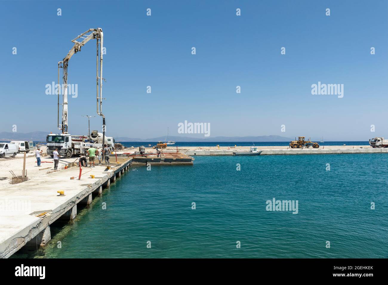 Construction work in Kos Town harbour, Kos, Dodecanese Islands, Greece ...