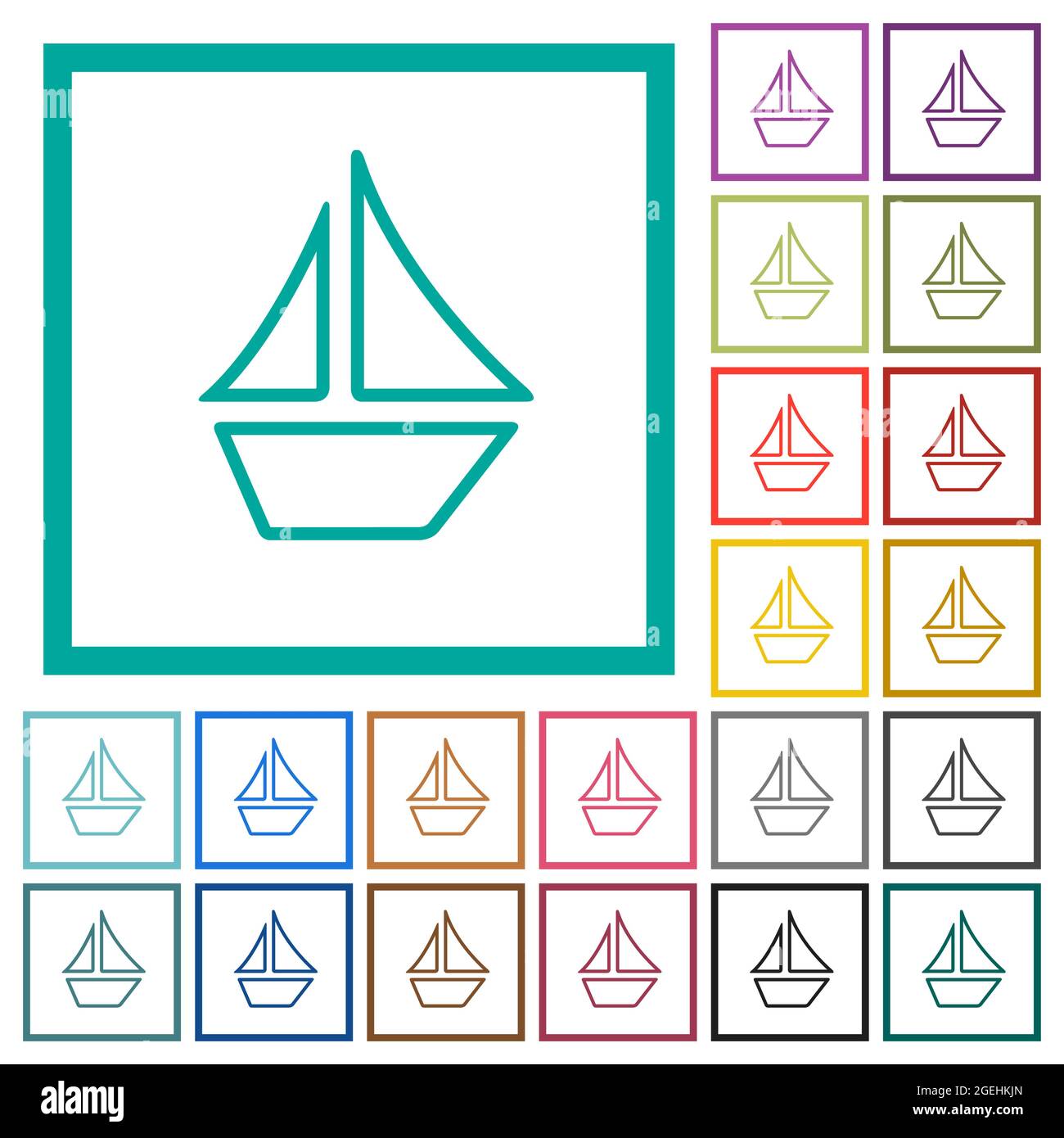 Sailboat Outline Flat Color Icons With Quadrant Frames On White Background Stock Vector Image