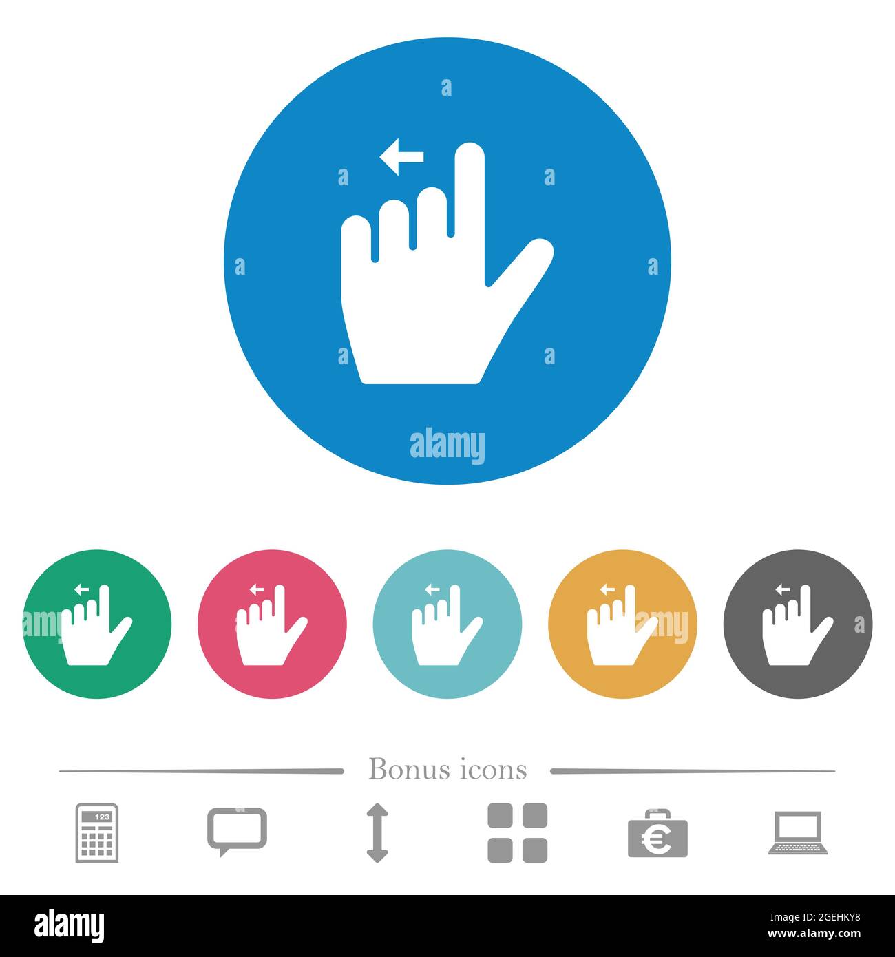Left handed move left gesture flat white icons on round color ...