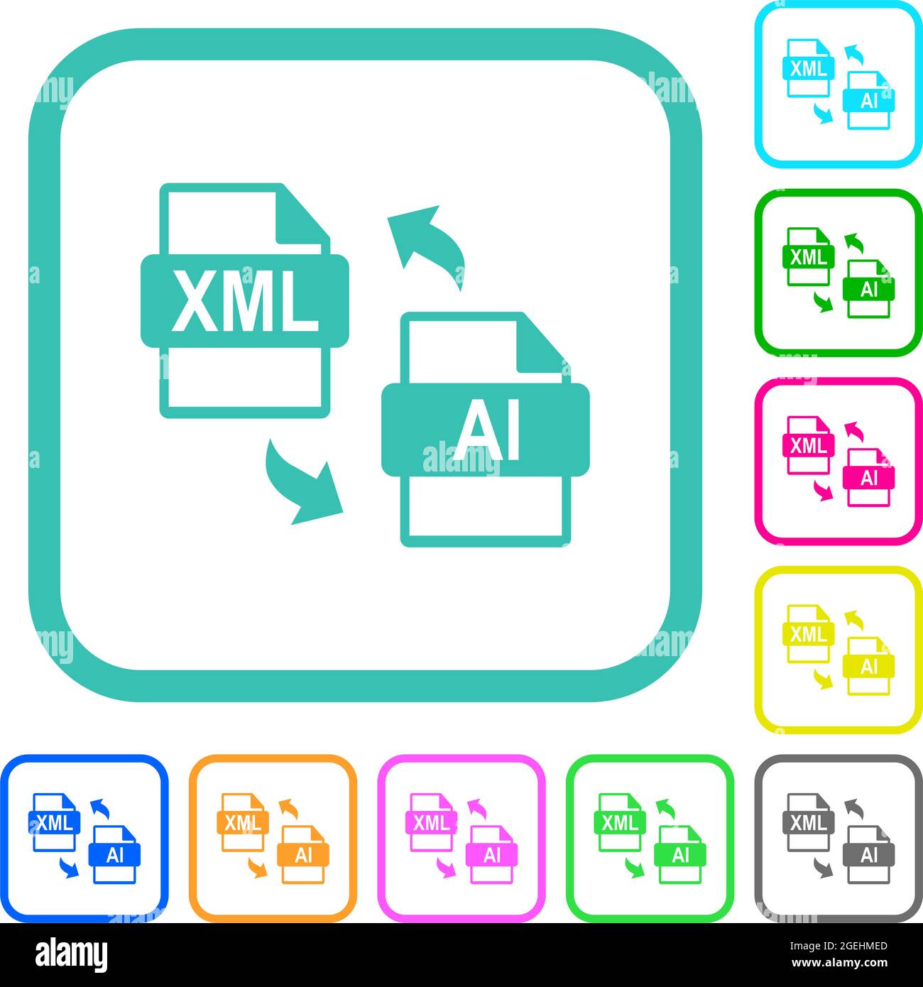 XML AI file conversion vivid colored flat icons in curved borders on ...