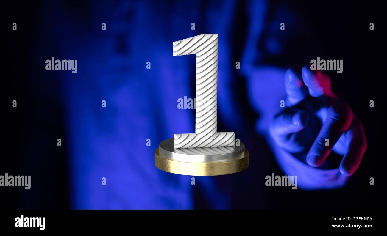 Person presenting a golden first place award Stock Photo - Alamy