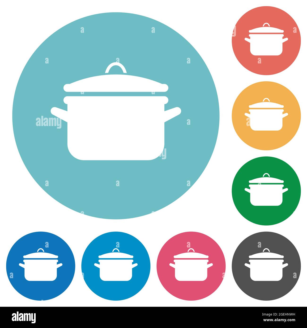 Pot with lid flat white icons on round color backgrounds Stock Vector ...