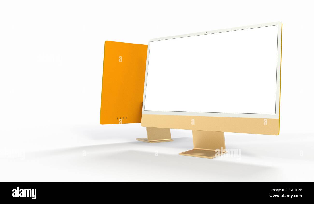 Yellow computer monitors with copyspace on the white screen Stock Photo ...