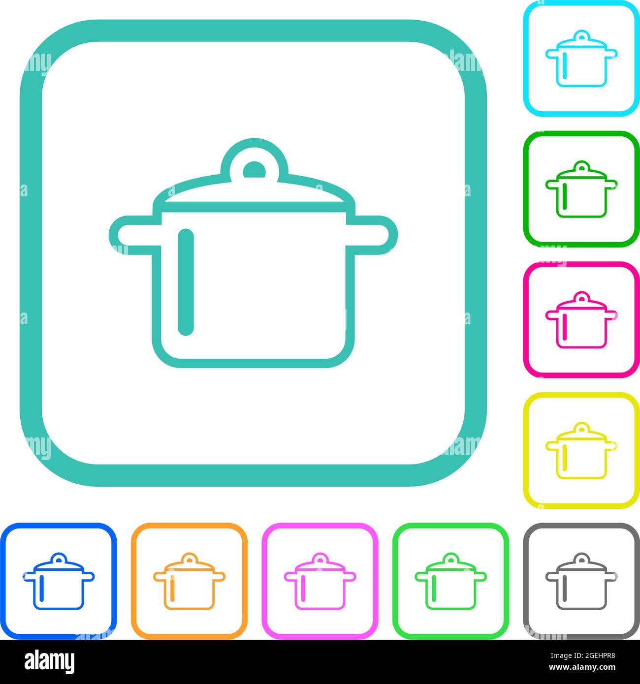 Cooking pot outline vivid colored flat icons in curved borders on white ...