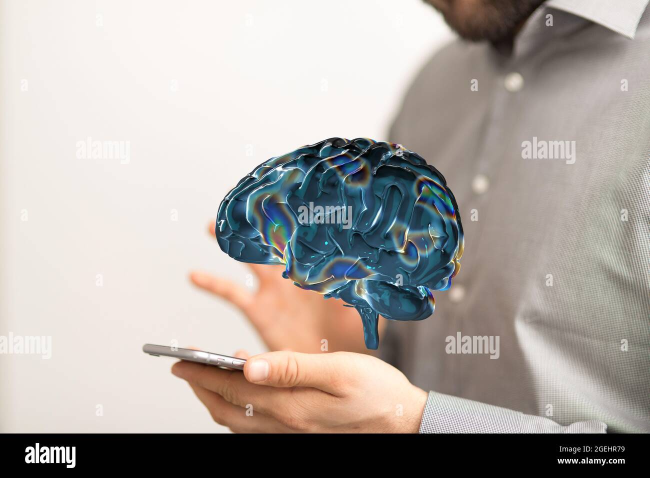 Digital human brain render with a connected network of lines- artificial intelligence concept ...