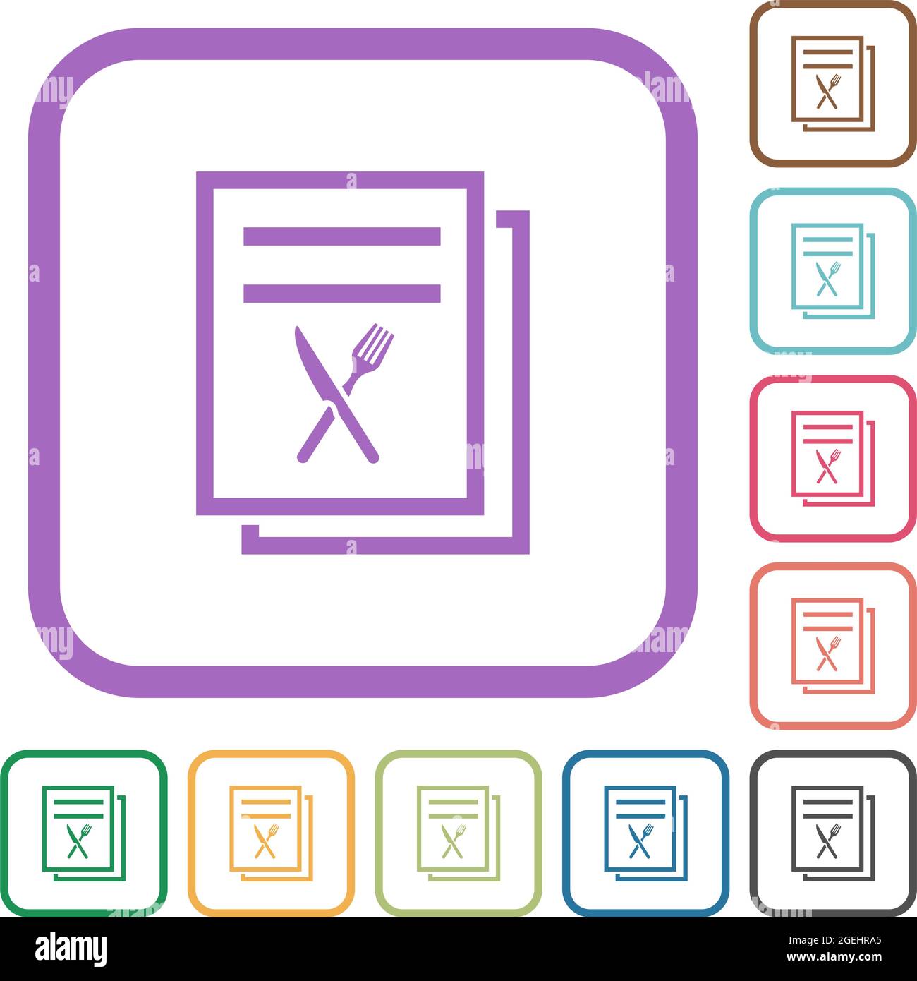 Menu simple icons in color rounded square frames on white background ...