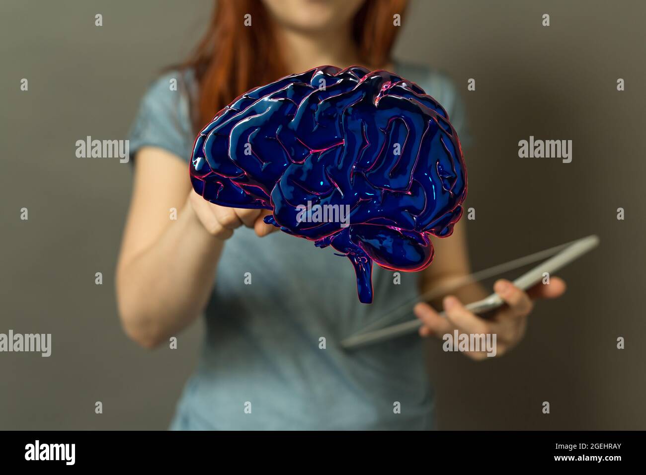 Digital human brain render with a connected network of lines- artificial intelligence concept ...