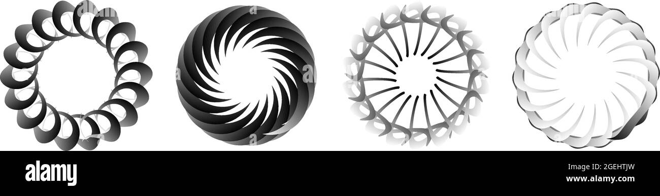Circular, radial icon, motif, mandala shape. Swirl, twirl, helix ...