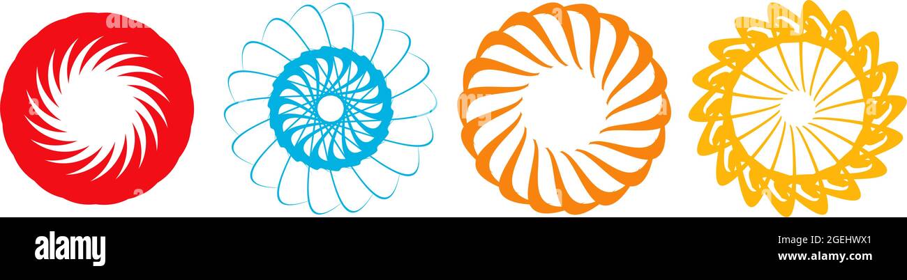 Circular, radial icon, motif, mandala shape. Swirl, twirl, helix ...