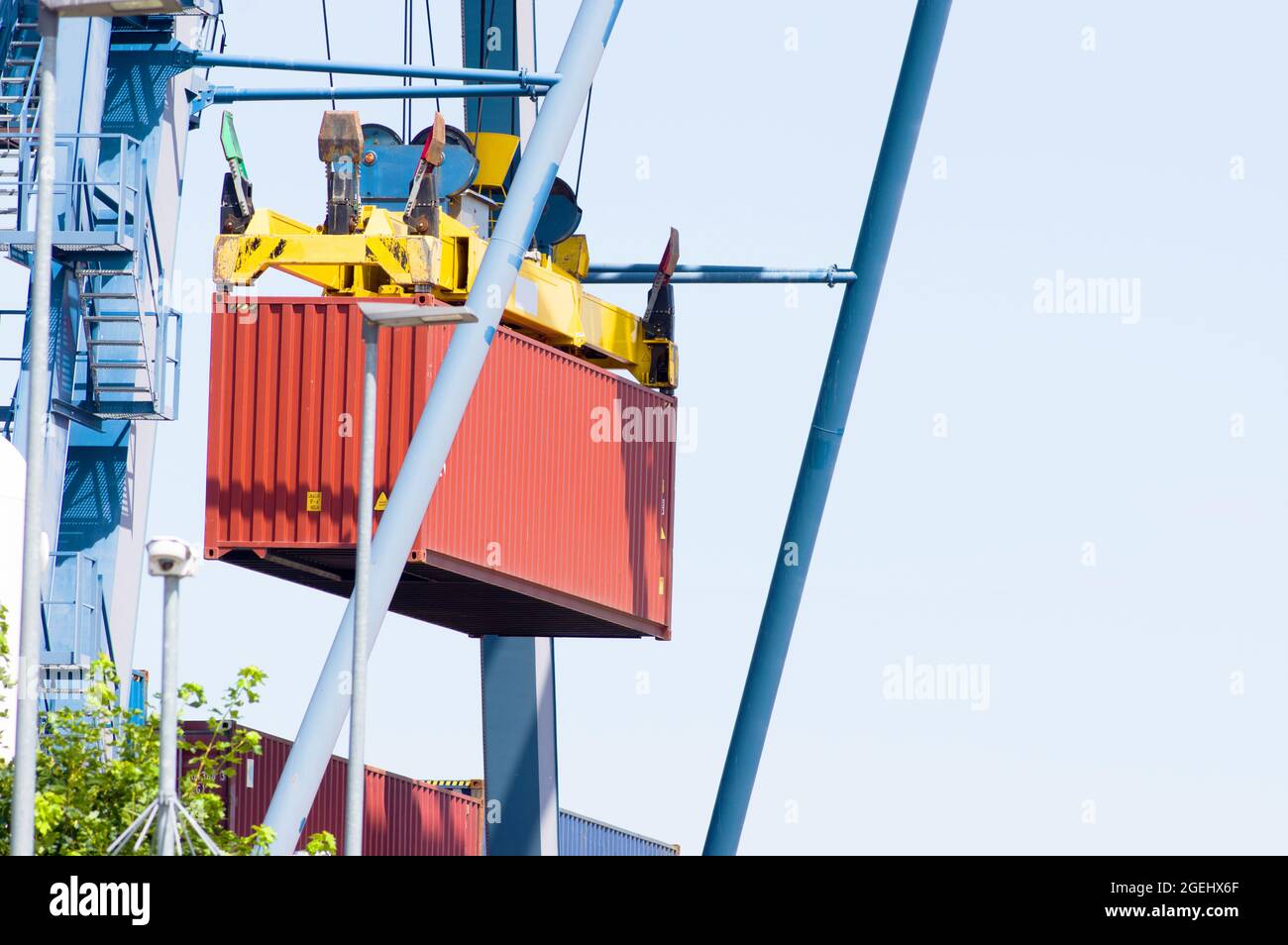 Closeup of a container being lifted at a container terminal in Doesburg ...