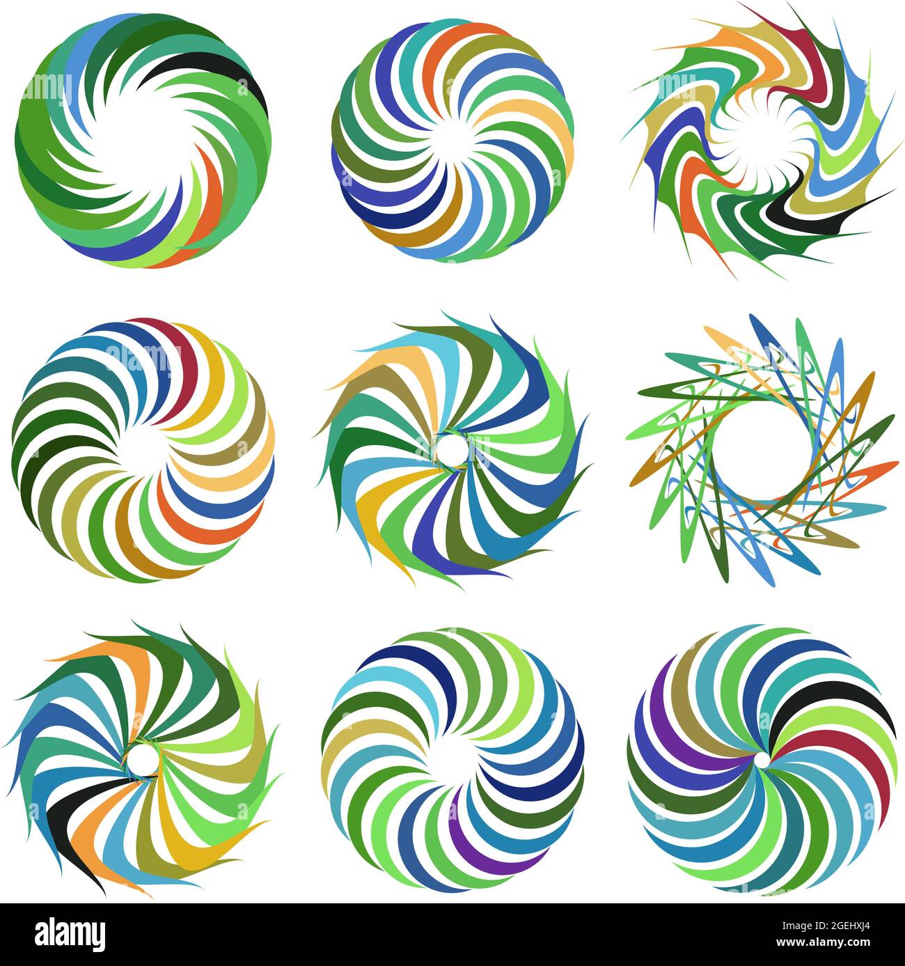 Circular, radial icon, motif, mandala shape. Swirl, twirl, helix ...