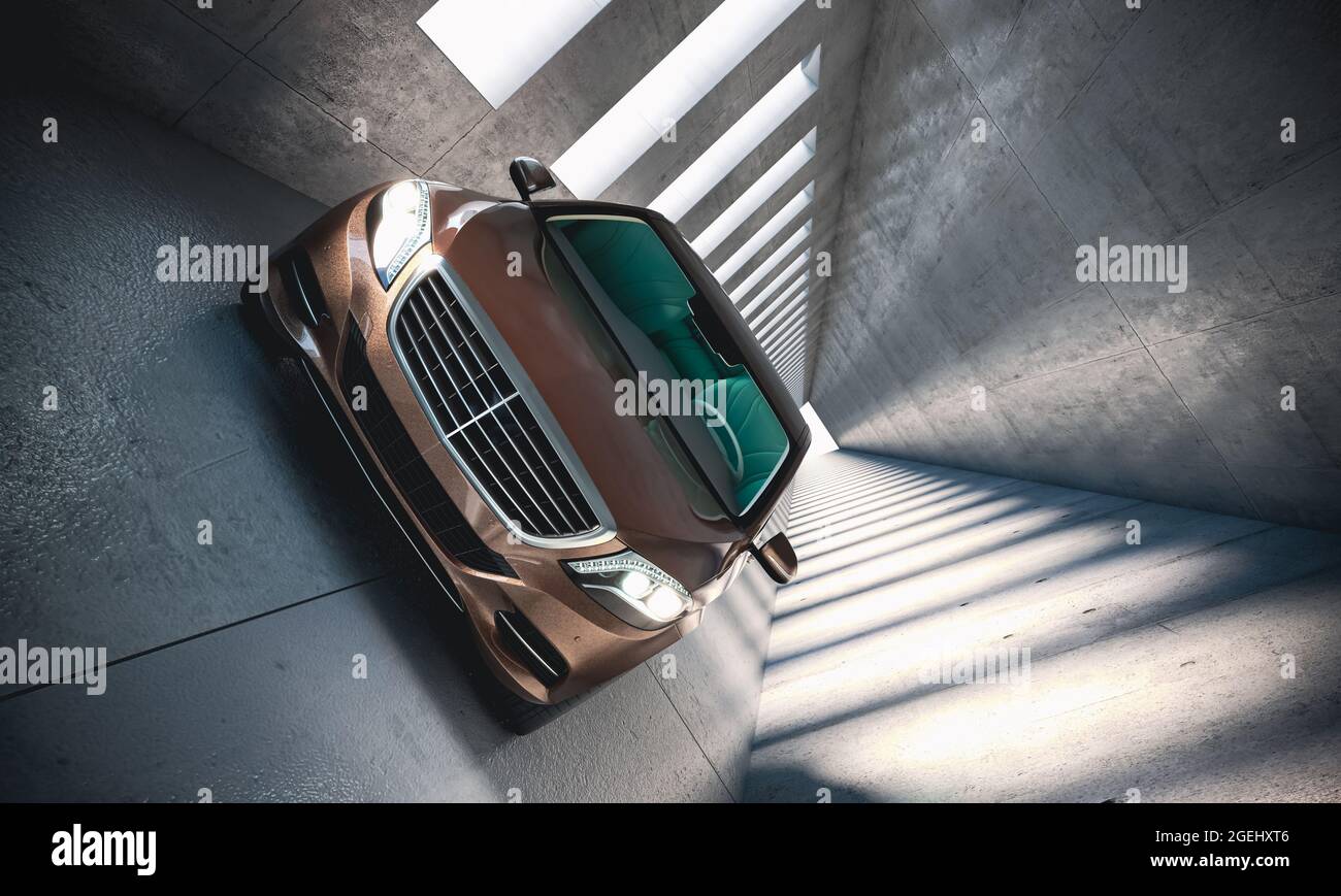 luxury car in modern concrete tunnel. 3d render Stock Photo - Alamy