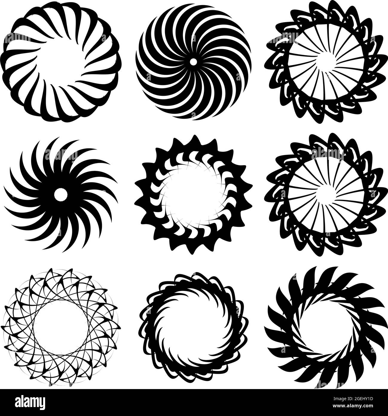 Circular, radial icon, motif, mandala shape. Swirl, twirl, helix ...