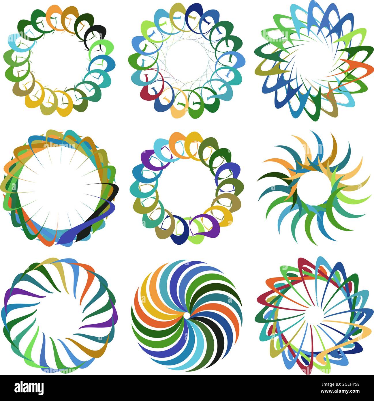 Circular, radial icon, motif, mandala shape. Swirl, twirl, helix ...