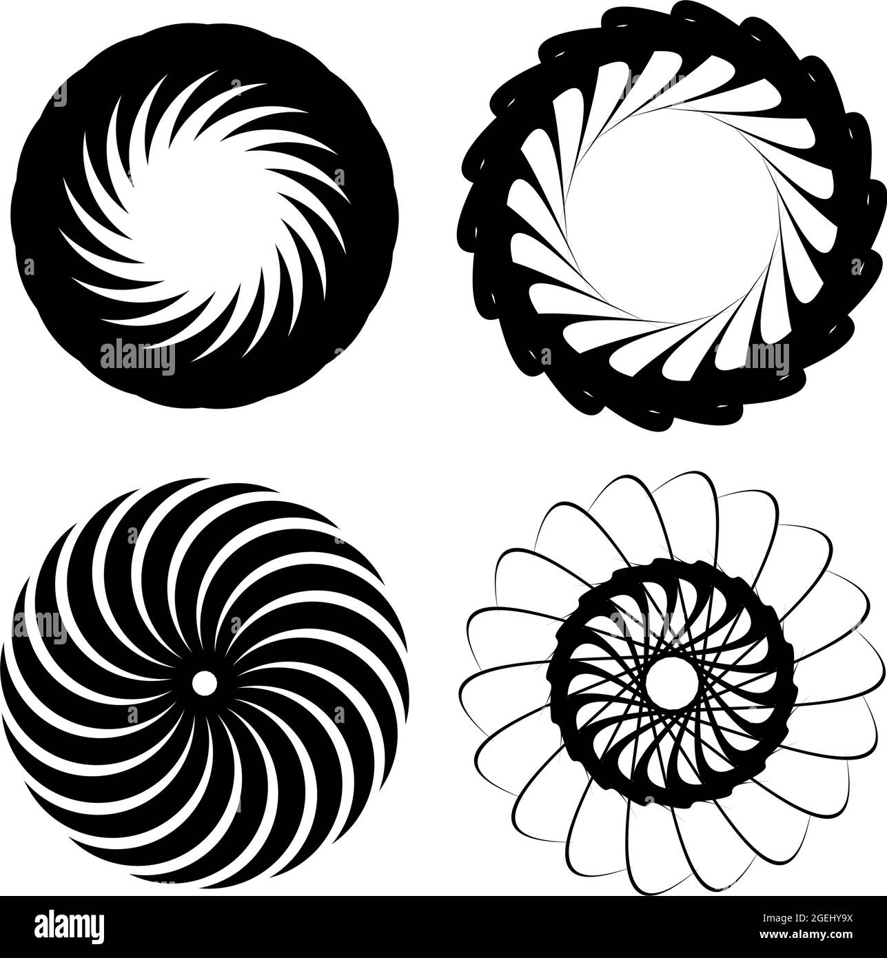 Circular, radial icon, motif, mandala shape. Swirl, twirl, helix ...