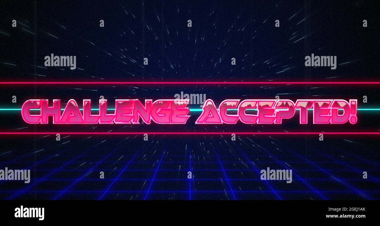 Retro Challenge accepted text glitching over blue and red lines on ...