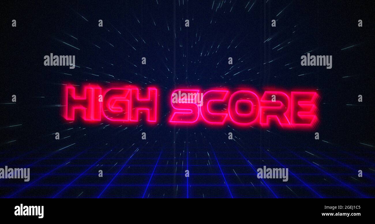 Retro High Score text glitching over blue and red squares Stock Photo ...