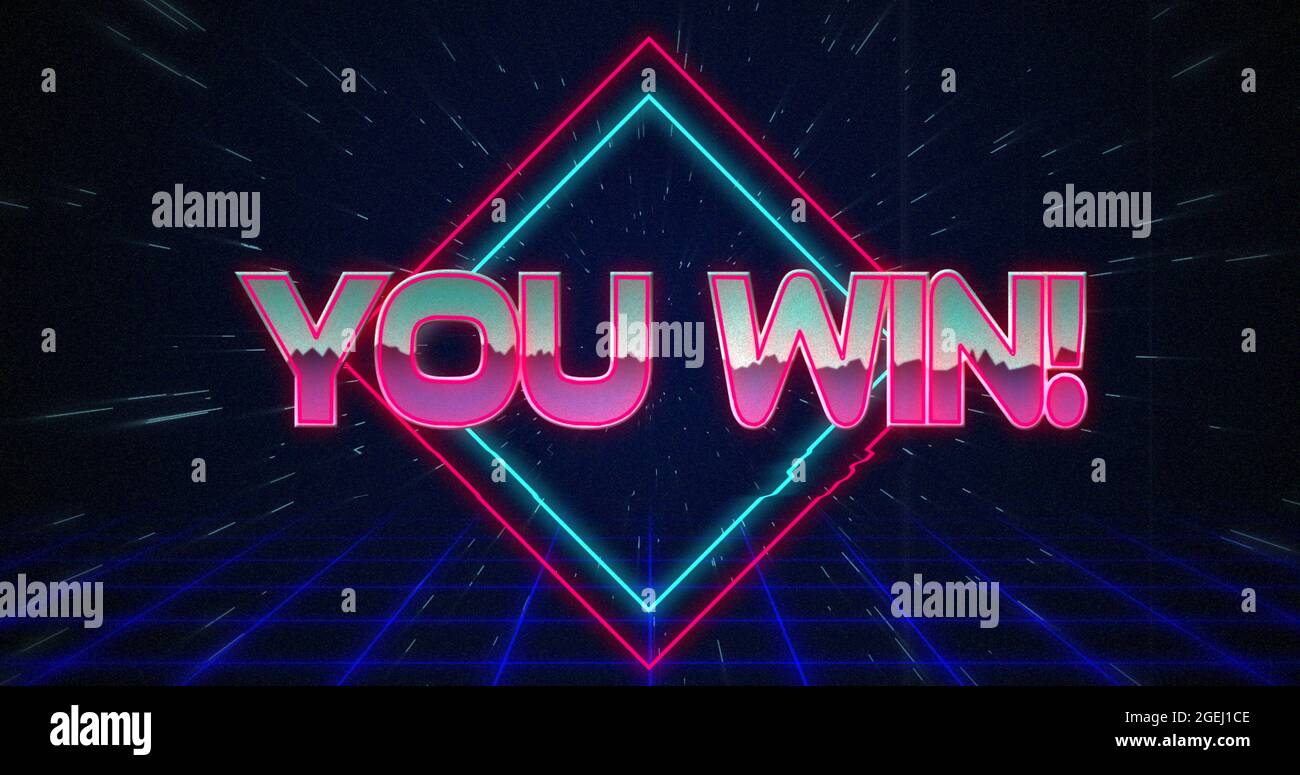 Retro You Win text glitching over blue and red squares 4k Stock Photo ...