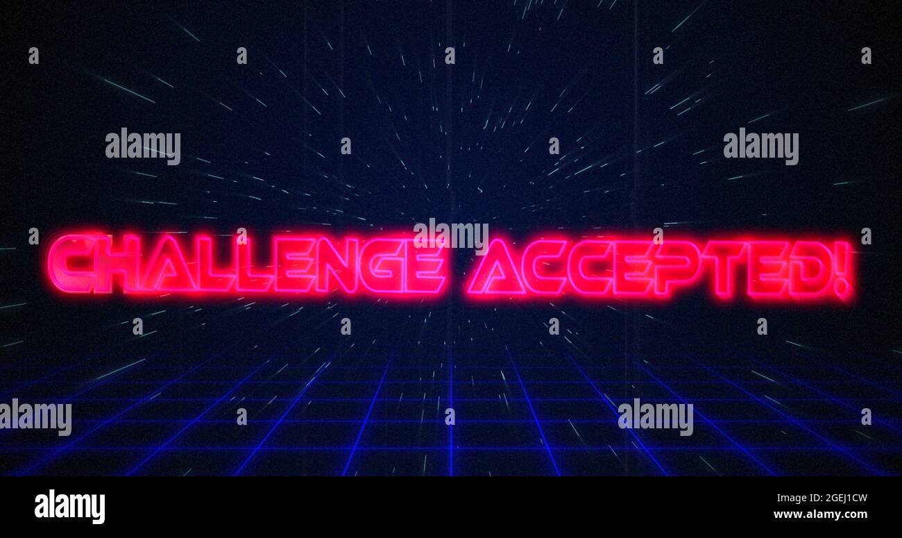 Retro Challenge accepted text glitching over blue and red squares on ...