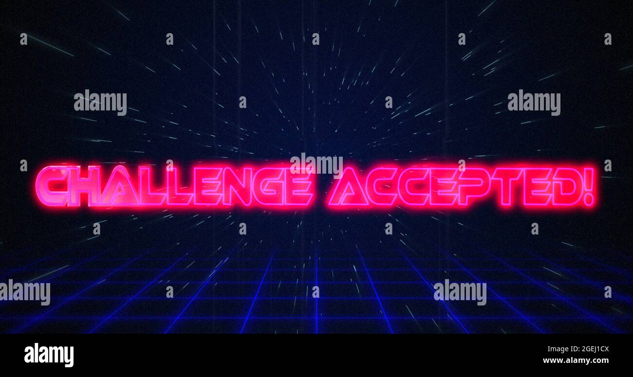 Retro Challenge accepted text glitching over blue and red lines on ...