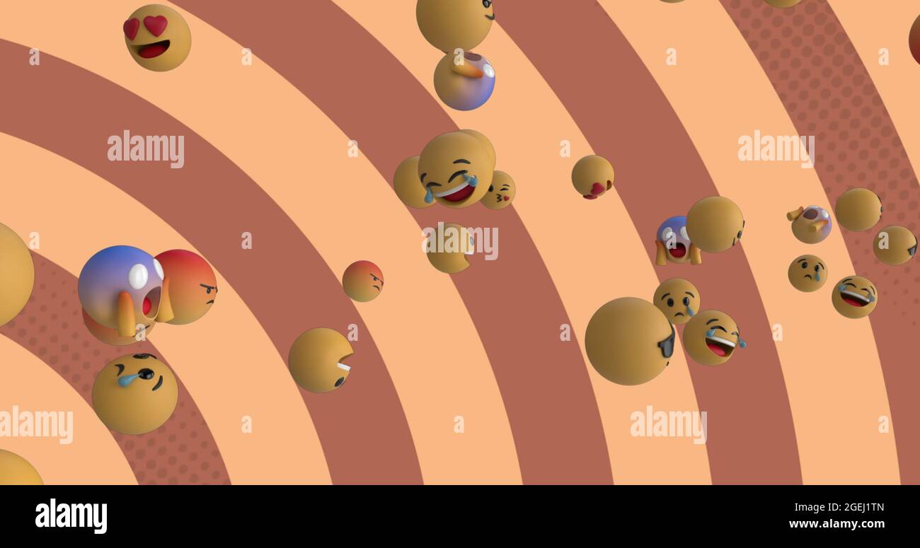 Image of multiple emoji icons floating on rotating in seamless loop ...