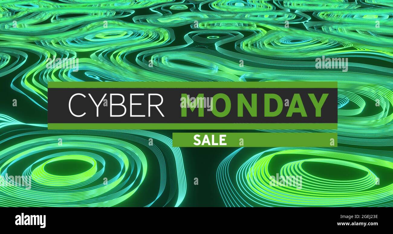 Image of cyber monday sale text in white and green letters over green ...