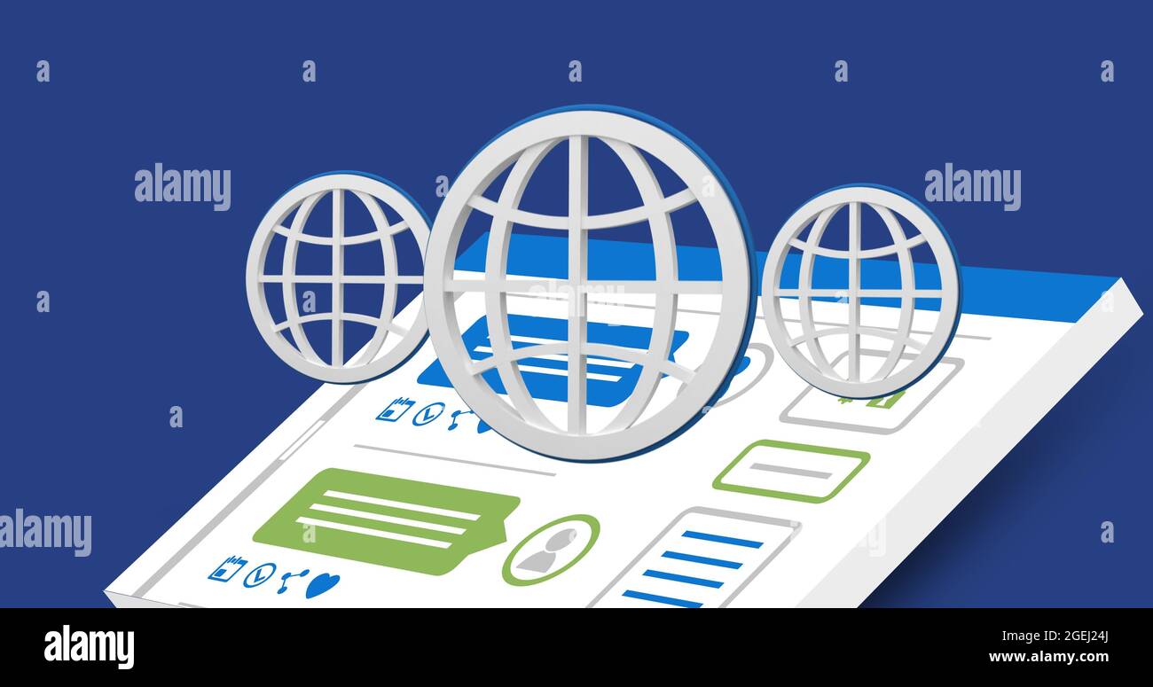 Globe icons and a social media interface 4k Stock Photo - Alamy