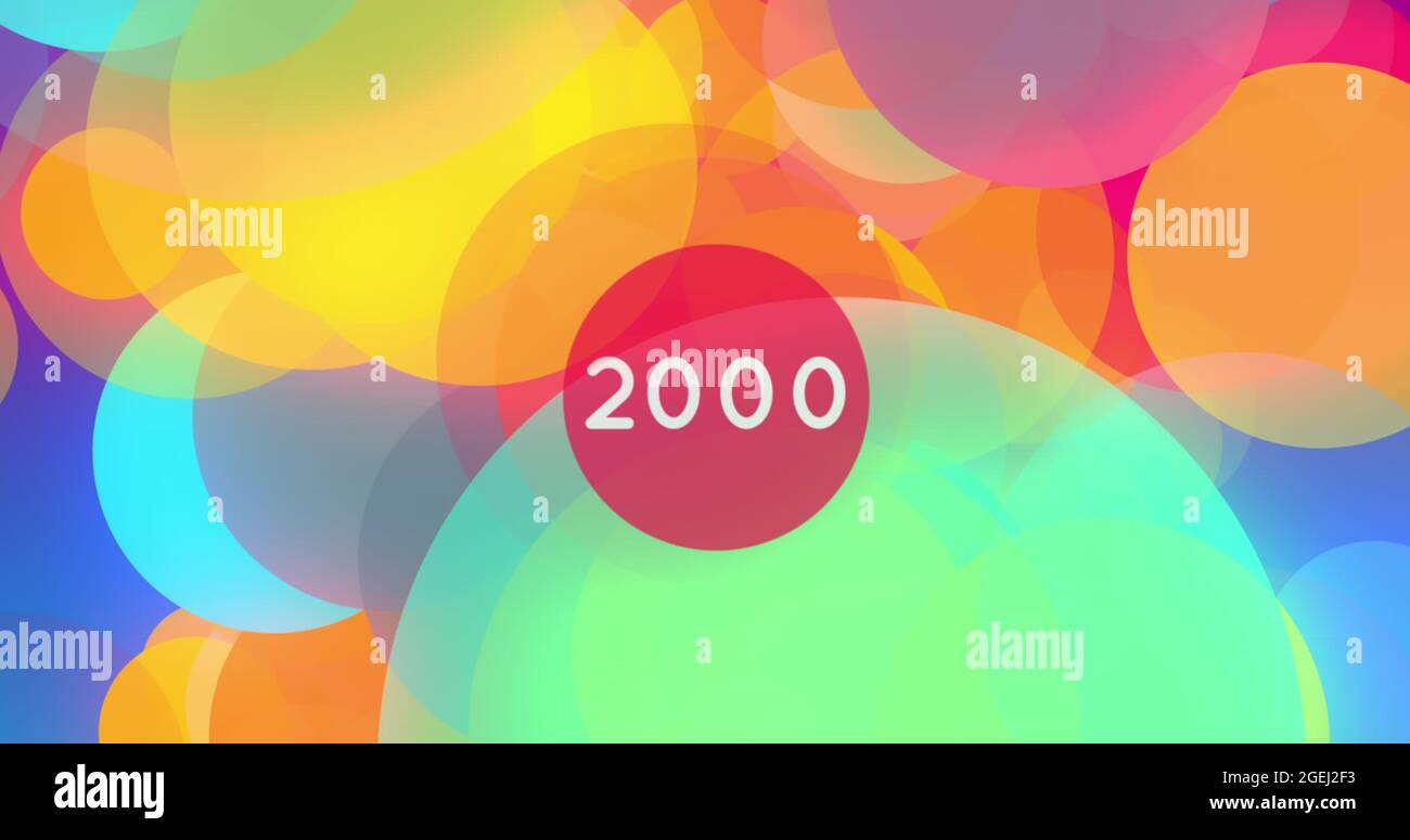 Image of floating coloured circles and anumber in white on central red ...