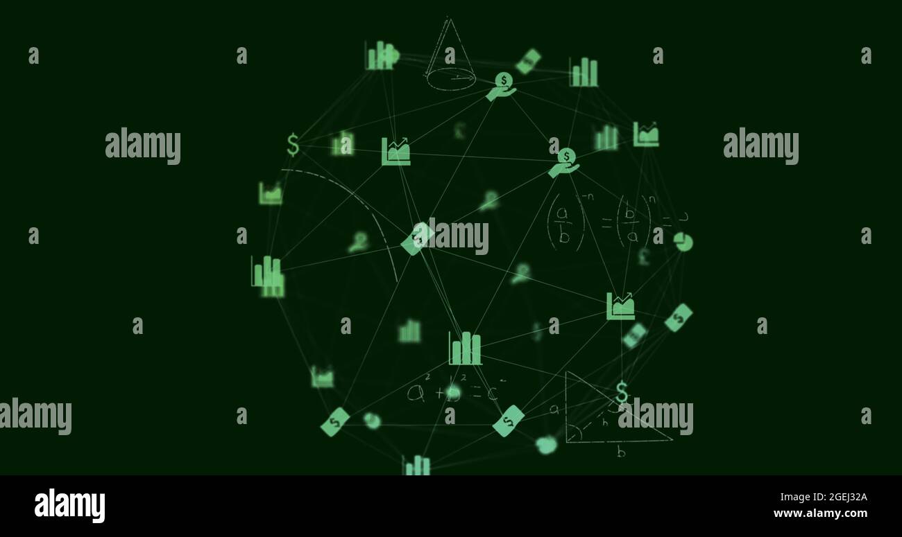 Globe of digital icons against mathematical equations Stock Photo - Alamy