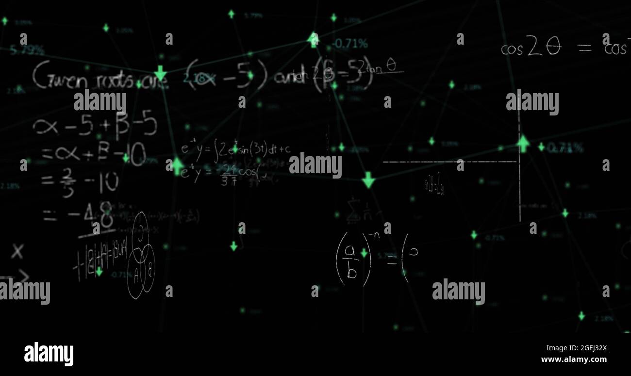 Network of connections with arrows against mathematical diagrams Stock ...