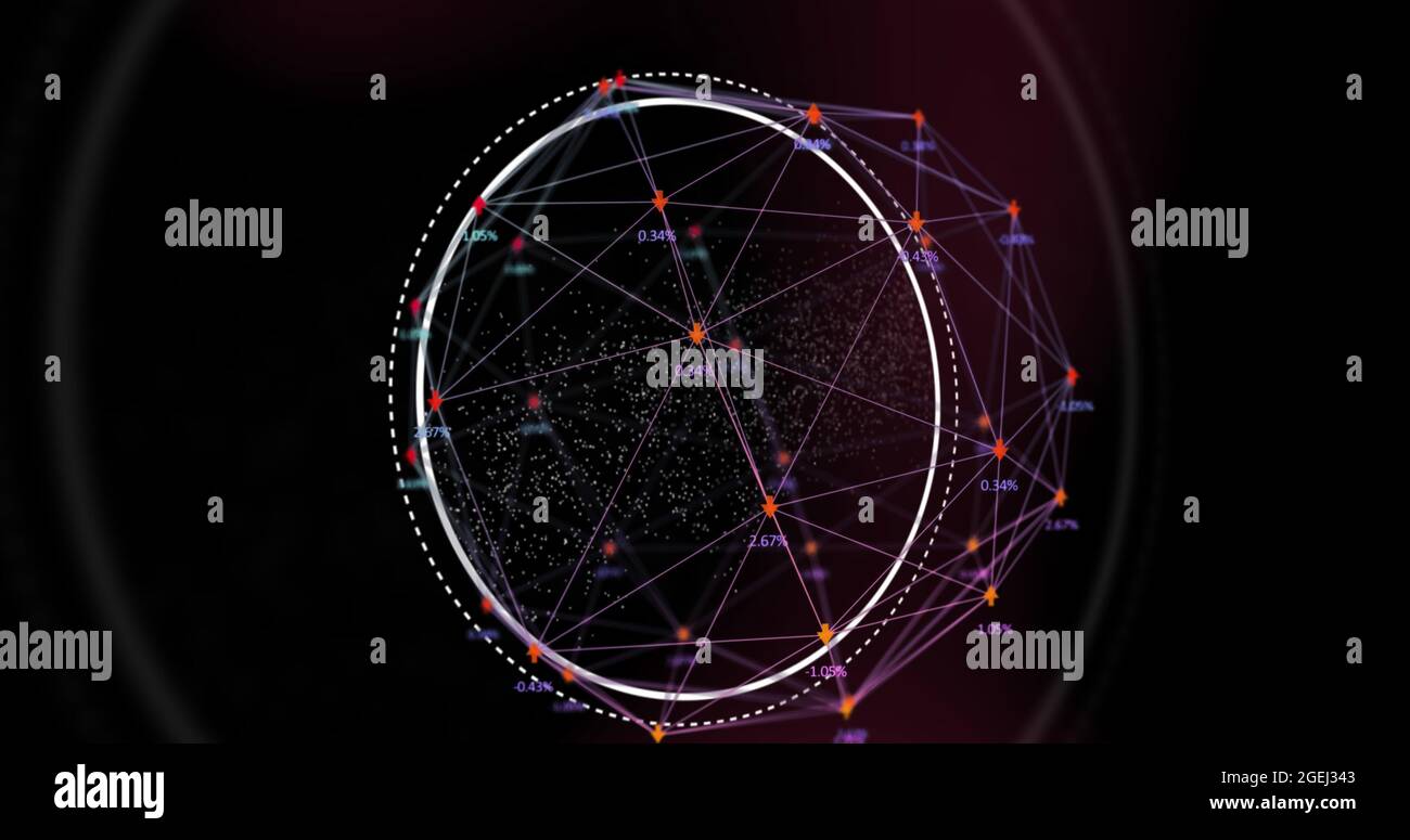 Digital image of dna structure spinning against globe of network of ...