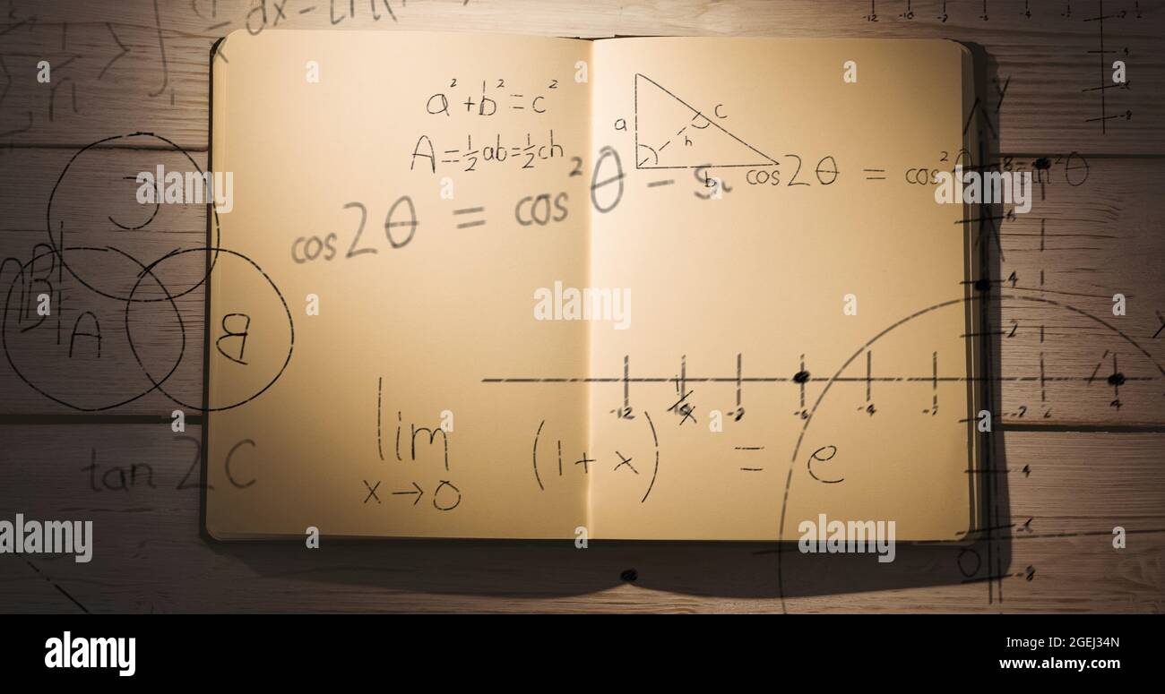 Mathematical equations against open book Stock Photo - Alamy