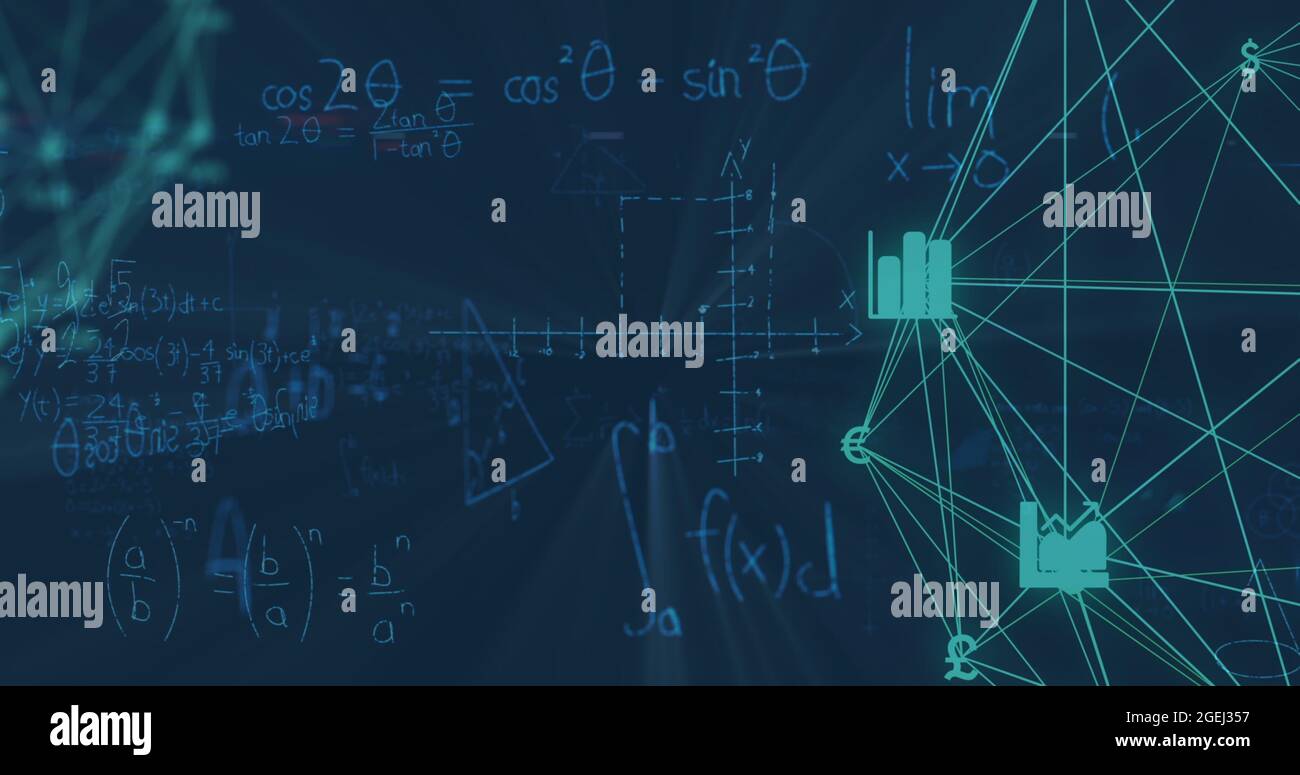 Globe of digital icons against mathematical equations Stock Photo - Alamy