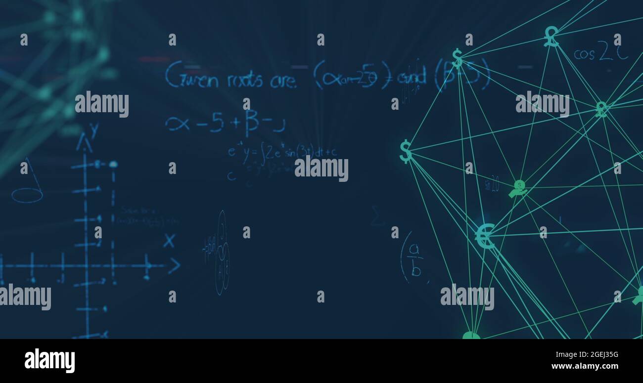 Globe of digital icons against mathematical equations Stock Photo - Alamy