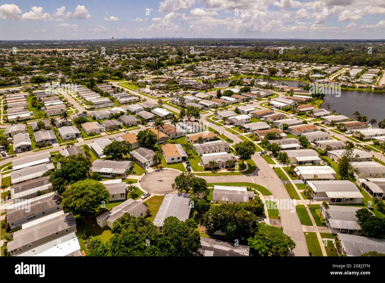 Drone photo mobile home trailer park Stock Photo - Alamy