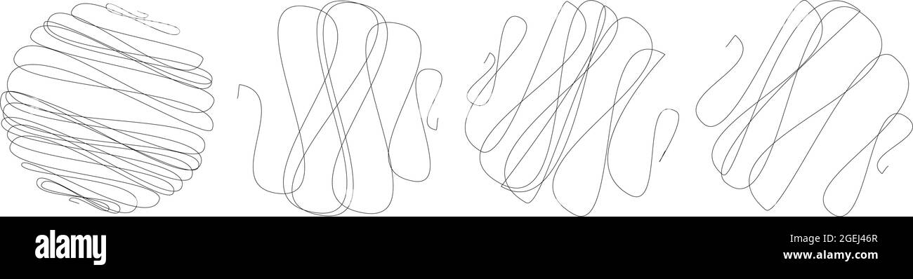 Random curly, tangle, twine lines. Doddle, sketchy, sketch rounded ...