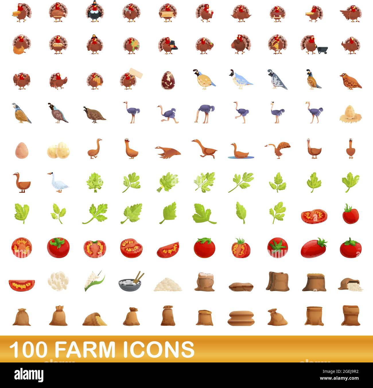 100 farm icons set. Cartoon illustration of 100 farm icons vector set ...